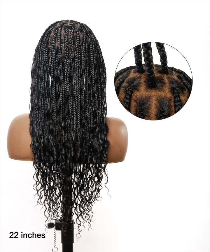 Small Square Box Braid Wig with Human Hair Curls - JALIZA