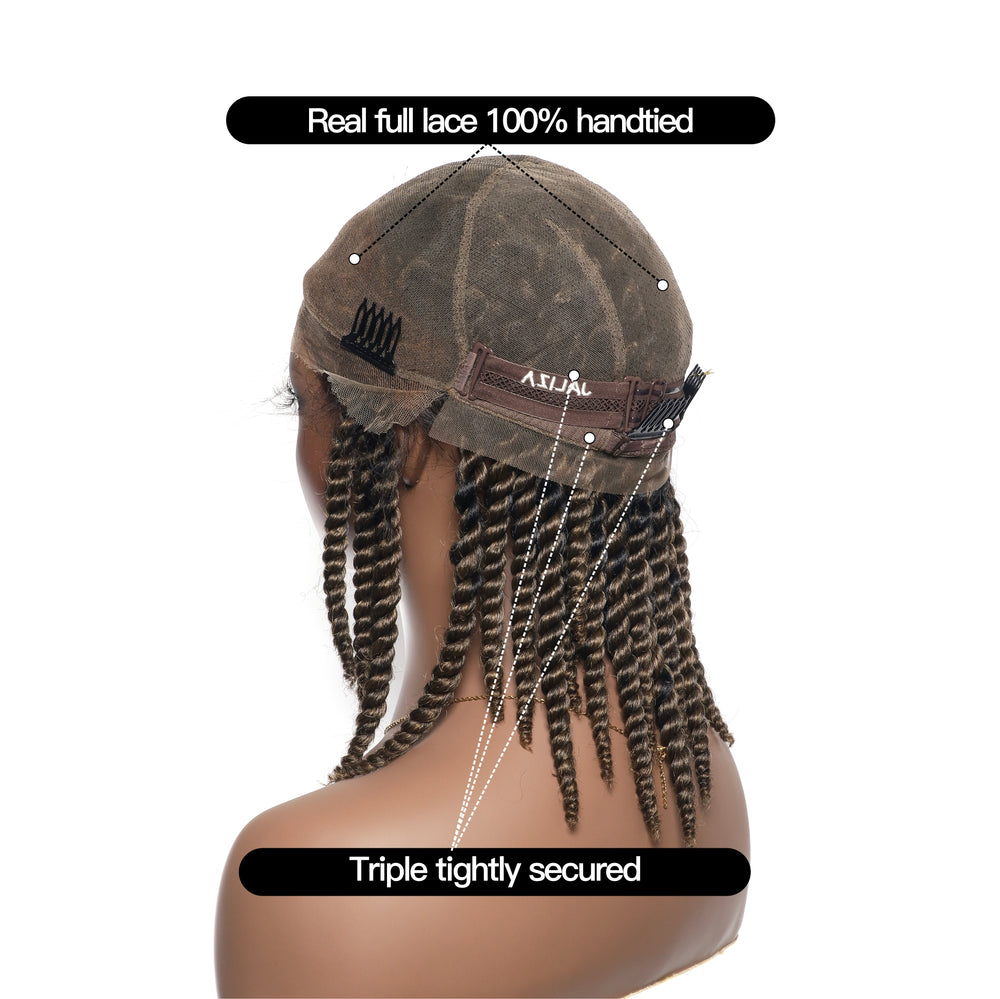 14" Jumbo Twist Pre Bleached Full Lace Braided Wig Honey Blond HD Lace ...
