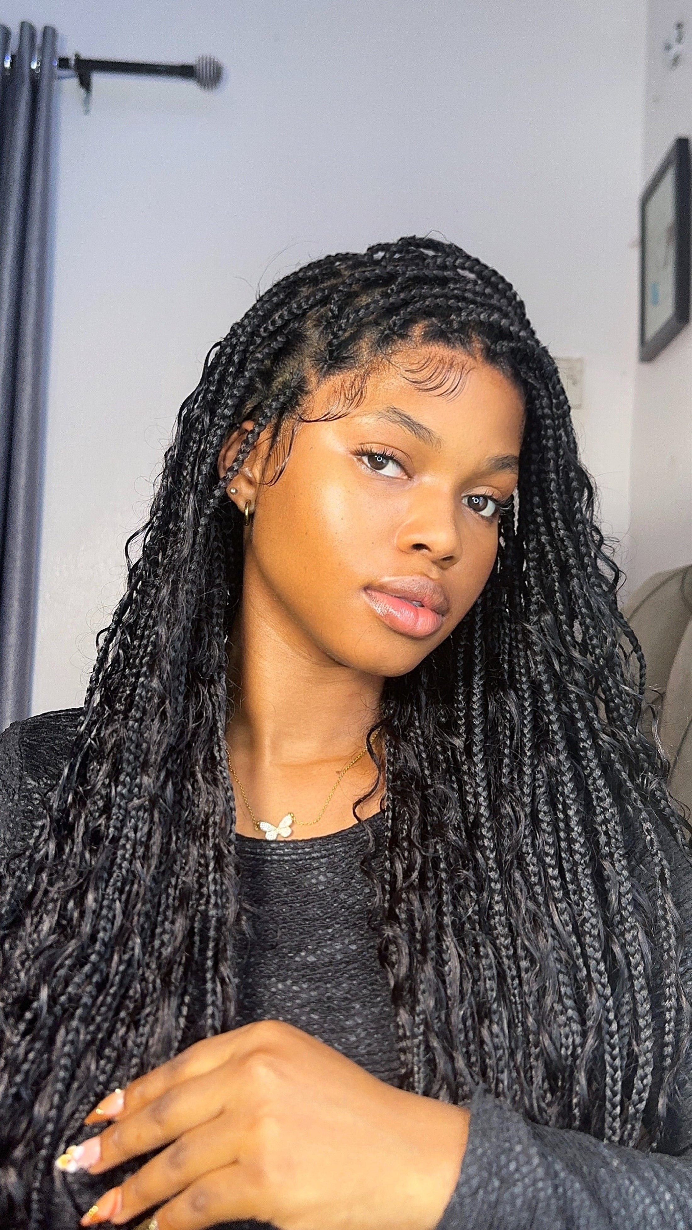 Small Square Box Braid Wig with Human Hair Curls - JALIZA