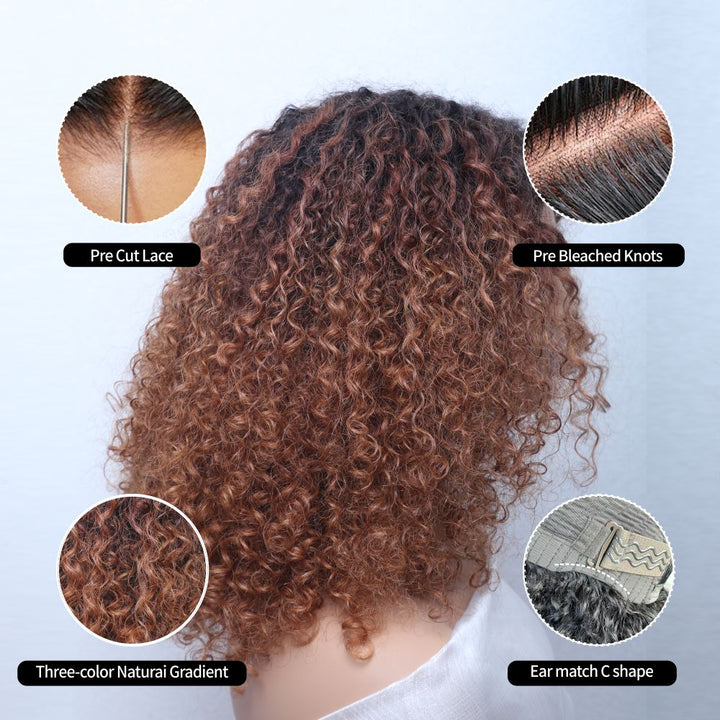 Bobrina 14" Curly Bob Black Wig Popping Fluffy Curl Glueless