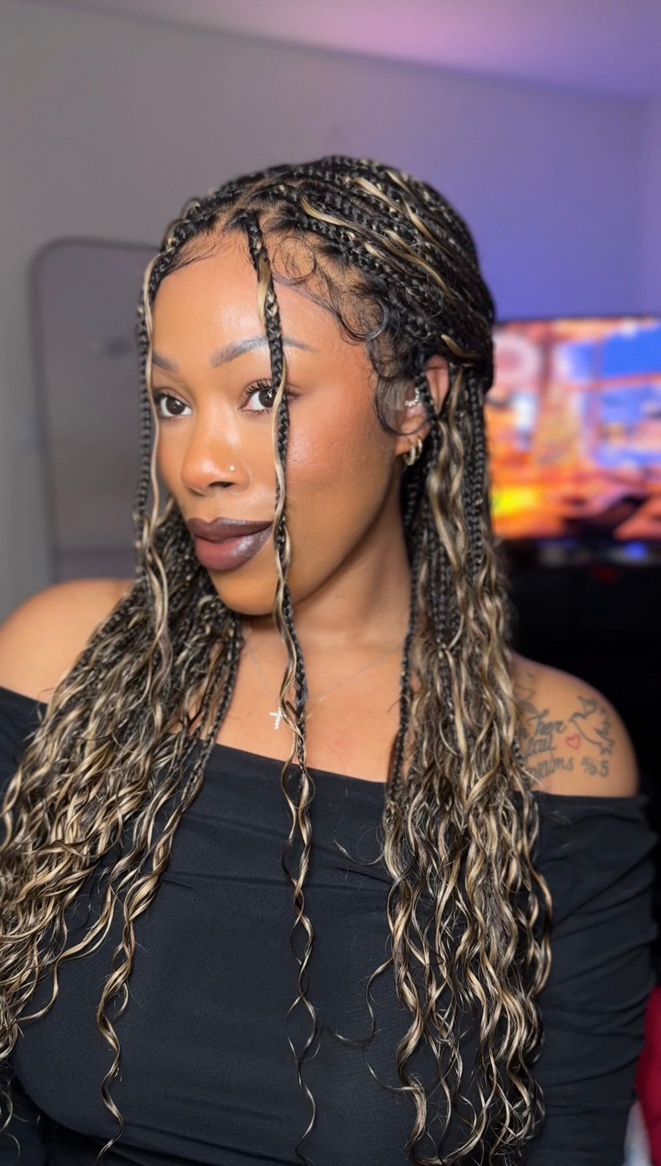 24 inches Pre Bleached Swiss HD Lace Boho Box Braids Wig with Human ...