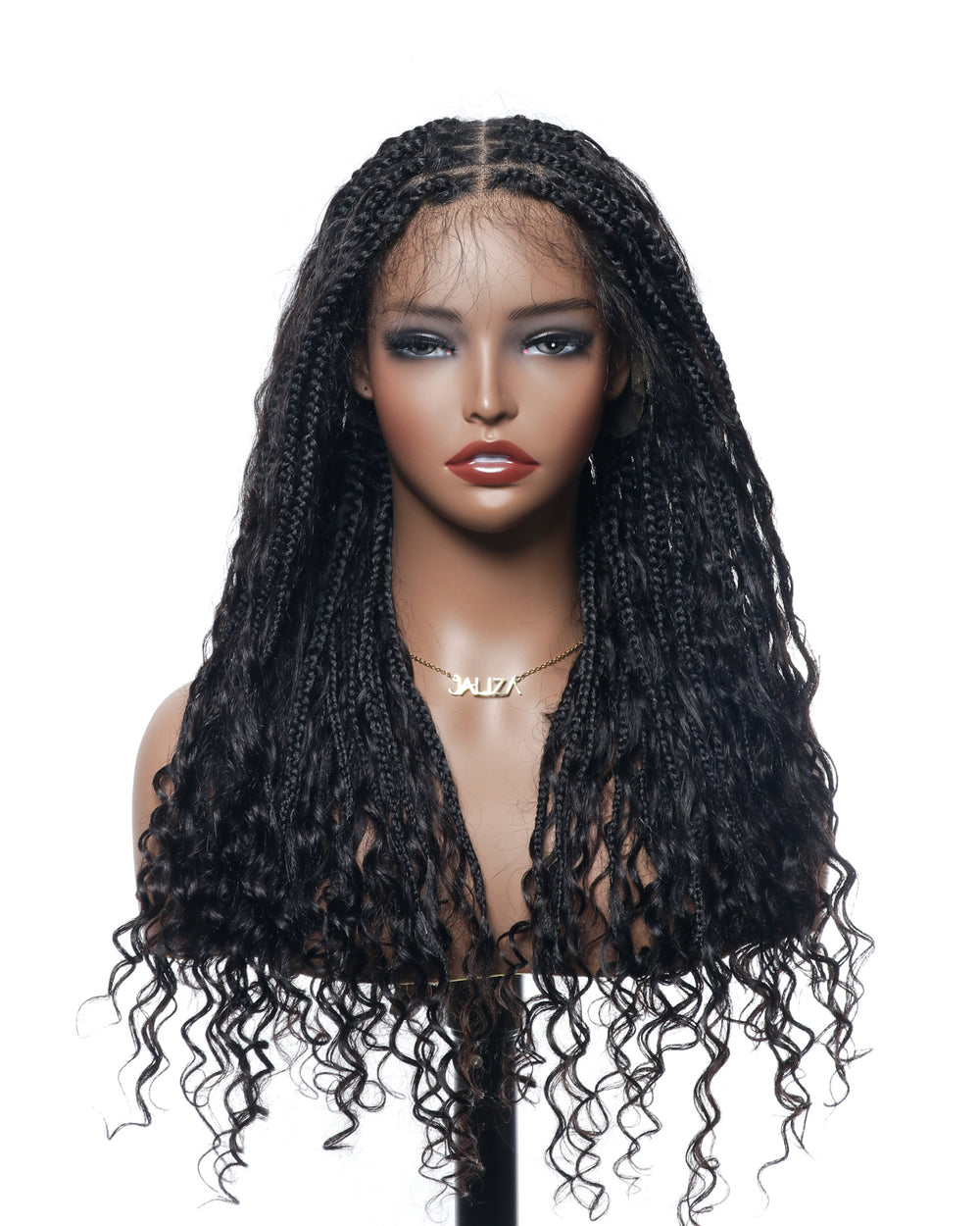 Small Square Box Braid Wig with Human Hair Curls - JALIZA