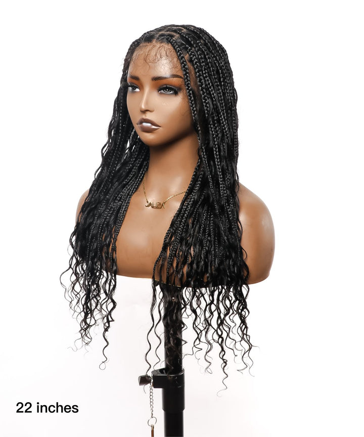 Small Square Box Braid Wig with Human Hair Curls - JALIZA